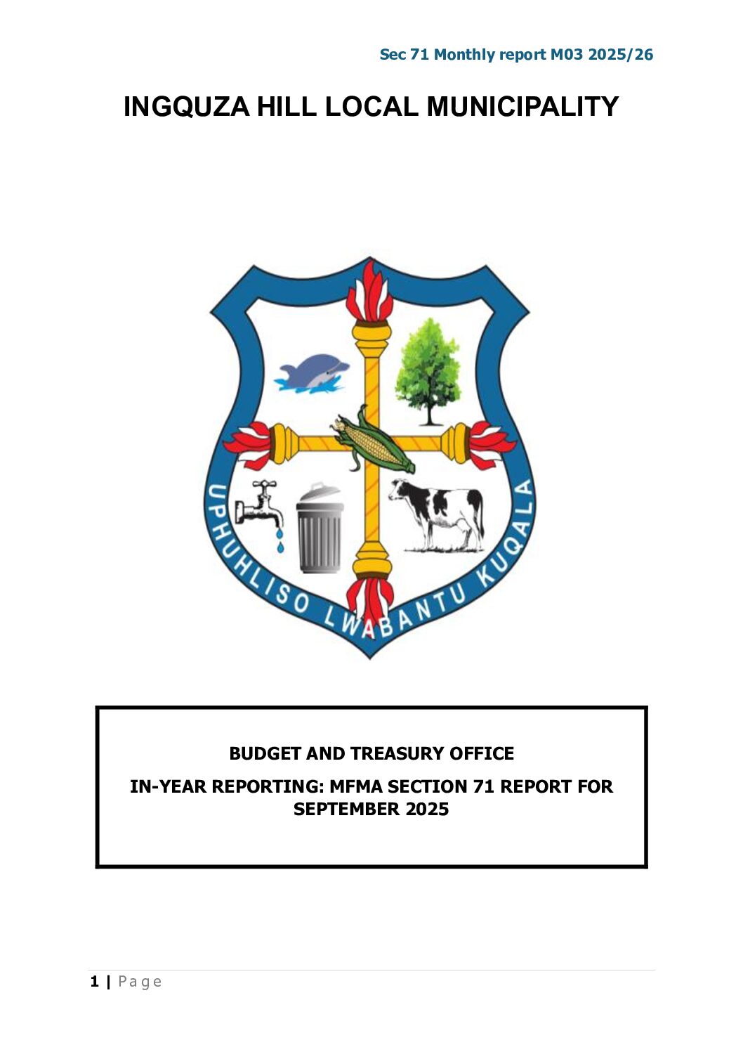 EC153_Monthly Report _Month 03 September 2025 Setion 71_03 – Ingquza ...